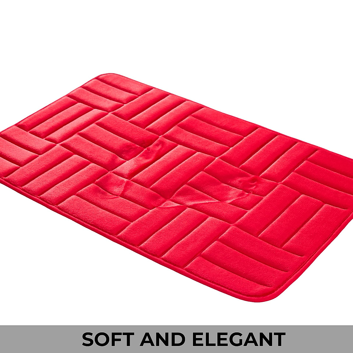 Yafa Home Fashion 3 Piece Rectangular Design Embossed Solid Color Memory Foam Soft Bathroom Rug Set Non-Slip PVC Backing