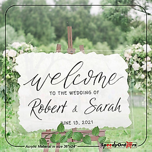 SPEEDYORDERS Garden Garland Welcome to Our Wedding Sign - Personalized Wedding Welcome Sign - Custom Wedding Reception Signs - Wedding Poster (Wedding Sign 6, Paper)