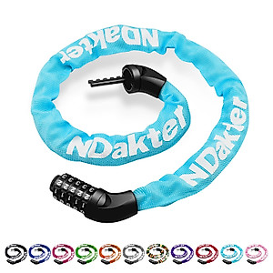 NDakter Bike Chain Lock, 5-Digit Combination Anti-Theft Bicycle Lock, 3.2/4.27 feet Long Security Resettable Bike Locks Heavy Duty for Bike, Bicycle, Scooter, Motorcycle, Door, Gate, Fence