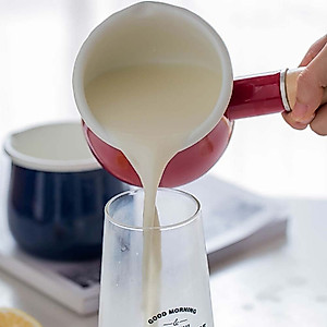 500ml Enamel Milk Pan with Wooden Handle Mini Saucepan Cookware Pan for Gas Cooker Kitchen Tool(Blue)