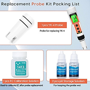 Replacement pH Probe for YINMIK YK-4 pH Meter, pH Electrode with EC Calibration Solution and pH Storage Solution