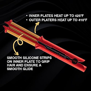 CHI 3-In-1 Hairstyling Iron, Versatile Styling Iron To Smooth, Curl, or Flip Hair, Adds Shine & Reduces Frizz, 1" Iron, Ruby Red