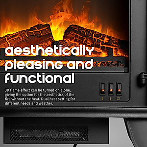 Della 19 Inch 1400W Electric Fireplace Compact Freestanding Portable Stove Heater with Realistic Wood Burning Flame Effect, for Living Room or Bedroom - Black