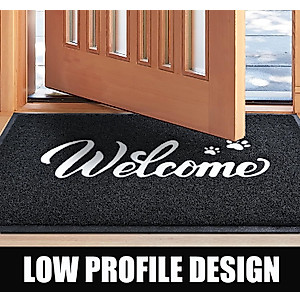 T.HENV Welcome Mat Outdoor, 2 Pack 32x20 Waterproof All-Season Front Door Mat Outside Entrance, All-Weather Quick Drying, Low Profile Doormat Indoor, Patio Porch Entryway Mat, Black-White