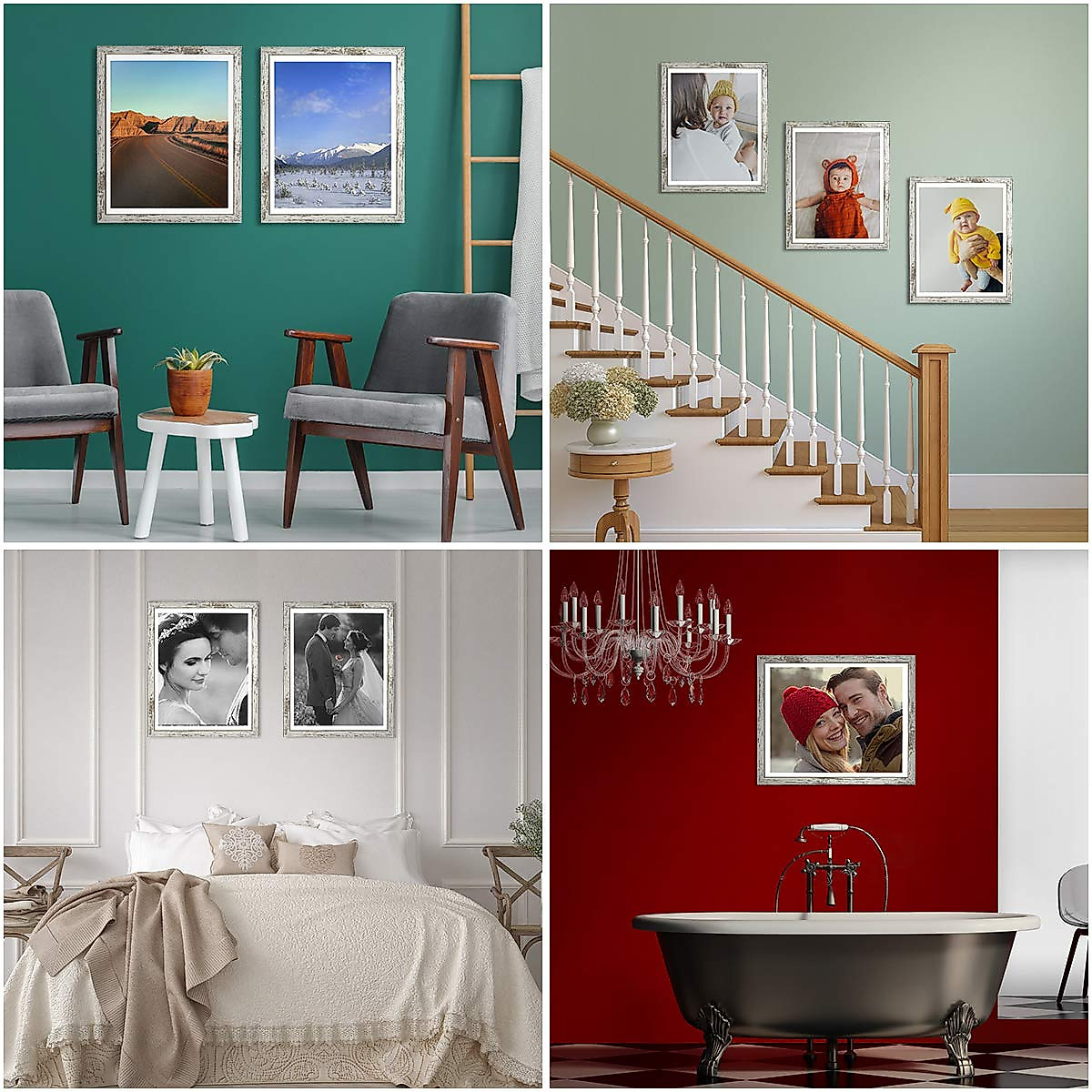 Capcillin 16x20 Picture Frame Wood Pattern Distressed White Poster Frame Set of 2, Wall Mounting,Plexiglass,Great for Prints, Mural,and Art（CP001-MD16x20RW）