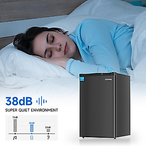 IsEasy 4.4 Cu.Ft Mini Fridge with Freezer, Single Door Small Refrigerator, 5 Settings Adjustable Thermostat, Low noise, Energy-efficient, Compact Refrigerator for Dorm, Office, Bedroom