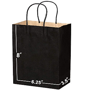 [100 Bags] 6.25x3.5x8. Kraft Paper Gift Bags with Handles Bulks. Ideal for Shopping, Packaging, Retail, Party, Craft, Gifts, Wedding, Recycled, Business, Goody and Merchandise Bag (White)