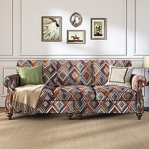 HONBAY Upholstered Sofa 3 Seater Couch with Rolled Arms, Traditional Sofa Couch with Nailhead Trim Sofa for Living Room