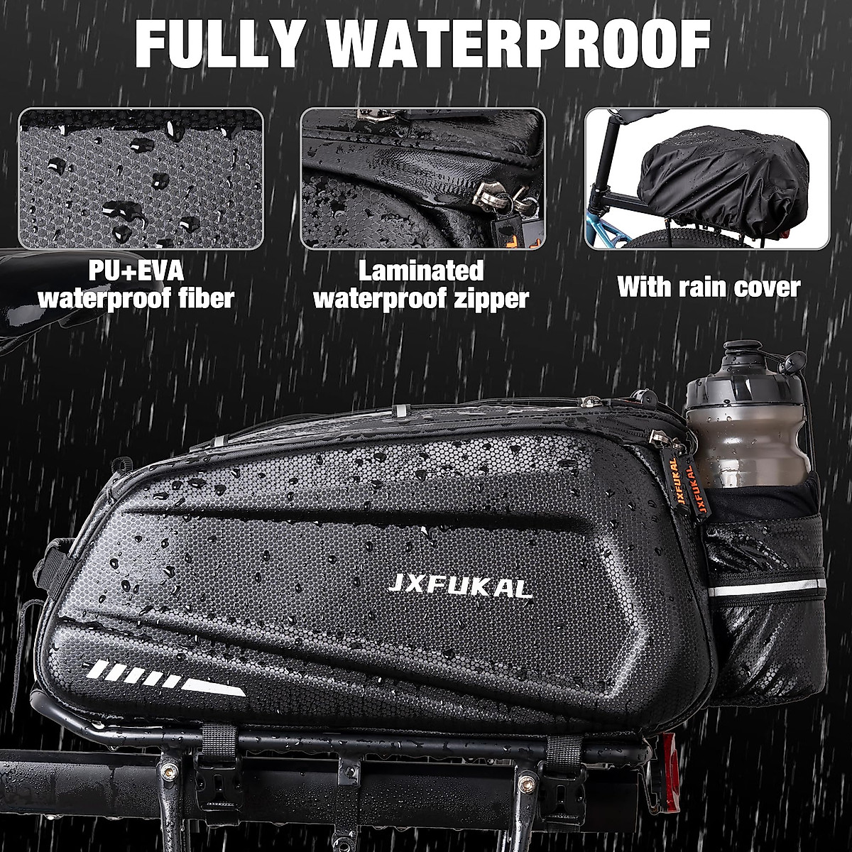 JXFUKAL Bike Bags for Bicycle Rear rack - 9.5L/17L/40L Hard Shell Waterproof Bike Ebike Trunk Pannier Saddle Seat Bag Carrier with Reflector, Rain Cover & Shoulder Strap for Commuter Travel Outdoor