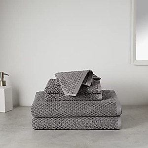 Amazon Basics Odor Resistant Textured Bath Towel Set - 6-Pieces,Cotton, Dark Gray