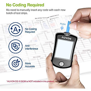 AUVON DS-W Draw-in Blood Glucose Test Strips for use with AUVON DS-W Diabetes Sugar Testing Meter (No Coding Required, 150 Count)
