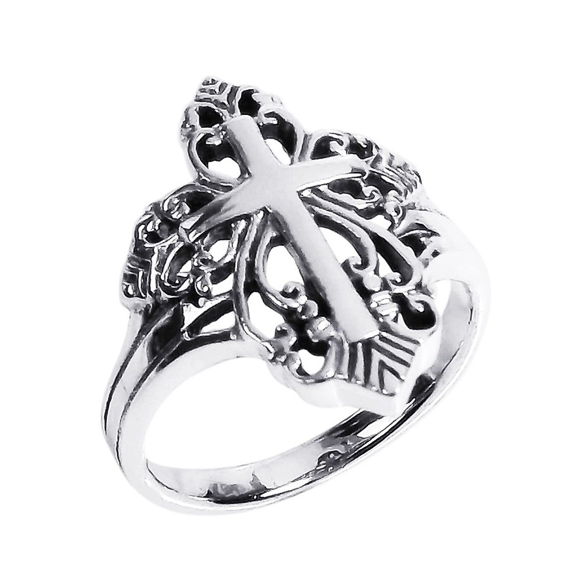 AeraVida Captivating Filigree Cross .925 Sterling Silver Ring | Casual Comfort Fit Silver Rings for Women | Religious | Sterling Silver Rings Sizes (8)