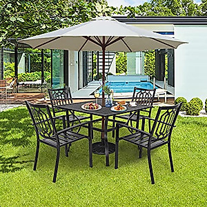 MEOOEM Outdoor Metal Patio Dining Table with Umbrella Hole, Picnic Table Metal Steel Square Backyard Bistro Table Outdoor Dining Table for Garden, Poolside, Backyard, Black, 37x37