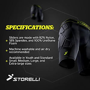 Storelli BodyShield Unisex Goalkeeper Sliders 2.0, High-Impact Protection, Sweat-Wicking, UV-Resistant Athletic Undershorts for Soccer & Heavy-Duty Sports | Black | Large
