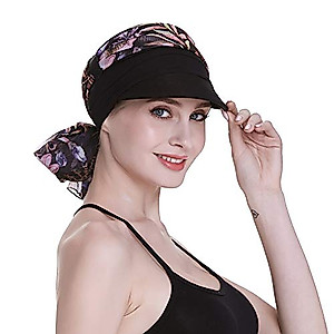 FocusCare Headwear for Women with Cancer Alopecia Cowboy Cap Hair Loss Turbans with Scarves Black