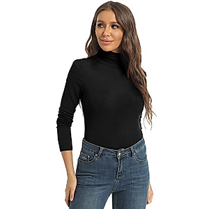 Women's Long Sleeve Turtleneck Tops Lightweight Slim Base Layer Shirt Black XX-Large