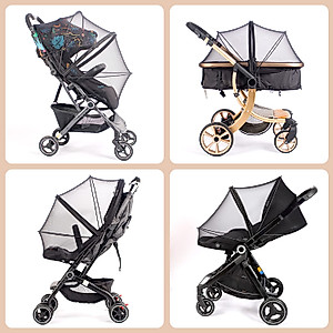 DUSHARKFUN Baby Mosquito Net with Double Zipper Bassinet Stroller Cover for Baby/Stroller/Car Seat/Cradles/Carriers, Easy to Use, Visible Breathable Mesh, Keep Insects/Bugs/Cats Out, Black