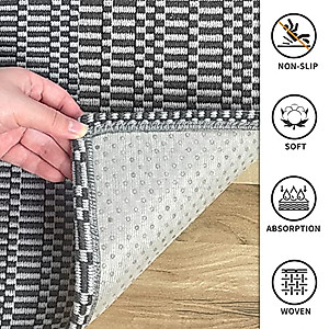 IOHOUZE Boho Kitchen Runner Rug -2'x6' Cotton Woven Indoor Outdoor Carpet Rugs Mats,Dark Grey Runners for Hallways, Machine Washable Runner Rug for Kitchen Bedroom Living Room Laundry Entryway