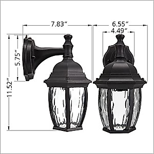 YoonLIT SMARTLIFE Dusk to Dawn Outdoor Wall Lantern, Wall Sconce as Porch Light Fixtures, Aluminum Housing Plus Clear Water Glass, Bulb NOT Included, Black, 1-Pack