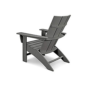 POLYWOOD Modern Curveback Adirondack Chair 5-Piece Conversation Set with Fire Pit Table