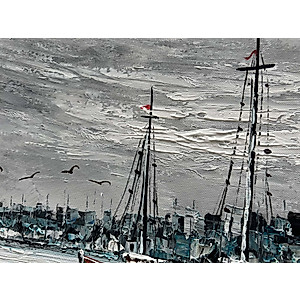 zoinart Hand Painted Large Canvas Wall Art 48x24 Inches Abstract Wall Paintings Contemporary Texture Wall Art Wharf Landscape Artwork Living Room Bedroom Wall Decor Ready to Hang