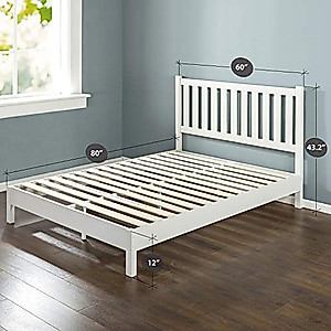 ZINUS Wen Wood Deluxe Platform Bed Frame with Headboard / Solid Wood Foundation / Wood Slat Support / No Box Spring Needed / Easy Assembly, Queen