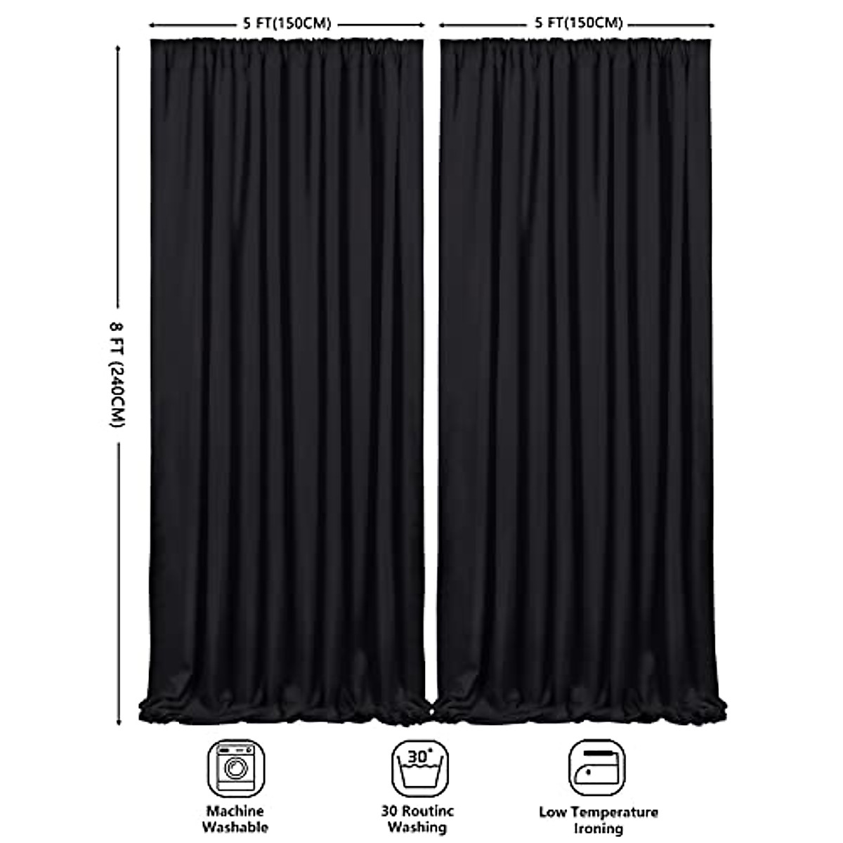 Black Backdrop Curtains Polyester Backdrop for Curtains Black Curtain Fabric 2 Packs 5ftx8ft Polyester Backdrop for Party