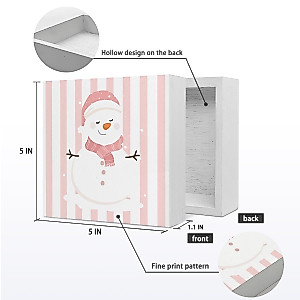 EIONEY Christmas Desk Decor Wooden Box Sign, Snowman Pink Vertical Grain Table Wooden Box Sign Decor, Christmas Wooden Desk Decor for Home Bedroom Kitchen Shelf Tabletop Decor, 5 x 5 Inches