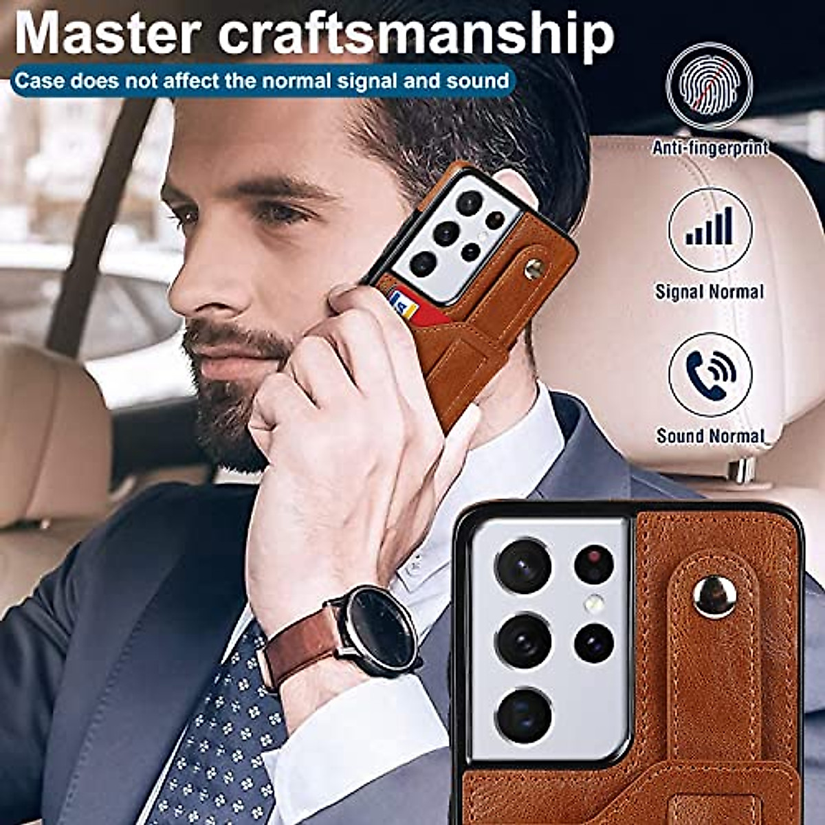 Design for Samsung Galaxy S21 Ultra Phone Case with Screen Protector Adjustable Wrist Strap Kickstand Credit Card Slot Slim Shockproof Hybrid Rugged Protective Cover for Women Girls 6.8 inch Blue