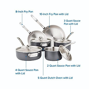 Viking Culinary 5-Ply Hard Stainless Cookware Set, 10 Piece, Hard Anodized Exterior, Dishwasher, Oven Safe, Works on All Cooktops including Induction