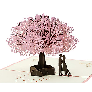 Penta Angel Handmade Cherry Blossom Card Pop Up 3D Flower Card Romantic Love Letter Greeting Anniversary Wedding Valentine Birthday Gift Card Blank Stationery Paper Card for Her Him Husband Wife