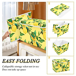 Krafig Retro Lemon Decorative Storage Box with Lid Large Bins Baskets Foldable Cube Organizer Collapsible Containers for Organizing, Toy, Home, Shelf, Closet