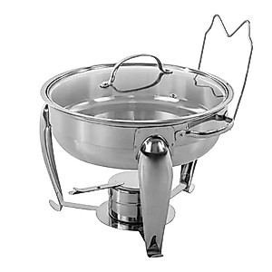 4L Stainless Steel Round Dining Stove, Large Capacity Buffet Server and Warmer Portable Food Warmer with Handle and Lid Rack Drip Tray for Wedding Banquet Picnic Party, Silver