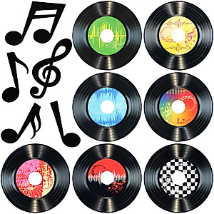 Pasimy 39 Pcs Music Party Decorations Musical Notes Records Bulletin Board Cutouts Rock and Roll Classroom Decor for 1950s 70s 90s Retro Music Birthday Theme Party Supplies School Home Wall Decor