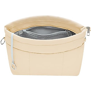 HyFanStr Purse Organizer Insert with Zipped Top for Tote Bag, Handbag Shaper with 13 Pockets, Beige XS