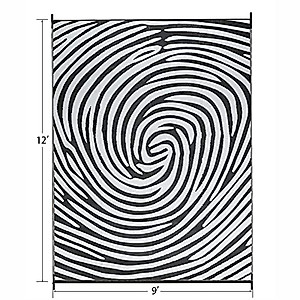EASTVOX Outdoor Rug Waterproof Reversible Portable RV Patio Picnic Camping Backyard Deck Trailer Morden Indoor Floor Plastic Straw Beach Area Mat 9x12 Large Size (Fingerprint Black&White)