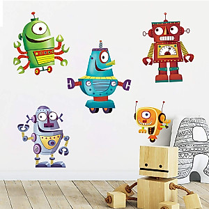 ufengke Cartoon Robot Wall Stickers DIY Removable Vinyl Wall Decals Art Decor for Kids Boys Nursery Bedroom Playroom