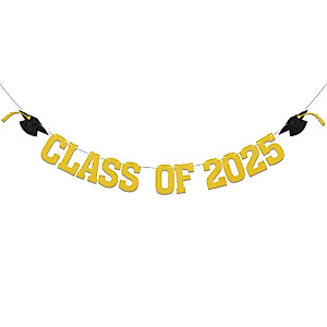 Class of 2025 Banner - 2025 Graduation Decorations, Congrats Grad Decor, We are So Proud of You Banner, 2025 Senior High School College Graduation Party Decoration (Gold)