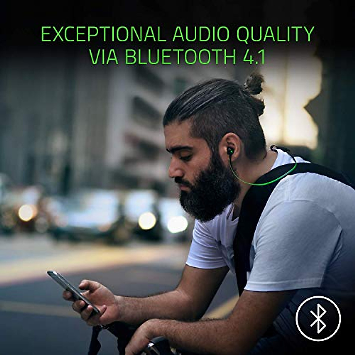 Razer Hammerhead Bluetooth Earbuds for iOS & Android: Sweat-Resistant Design - 8 Hr Battery - Custom-Tuned Dual-Driver Technology - in-Line Mic & Volume Control - Aluminum Frame - Matte Black/Green