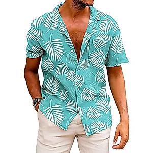 KYKU Mens Funny Hawaiian Shirt Beach Button Up Shirts Short Sleeve, Green, M