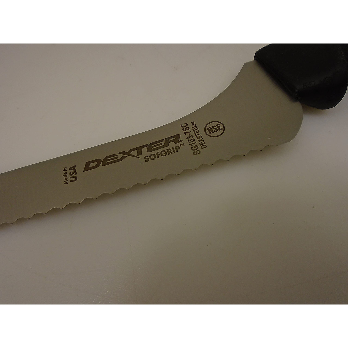 Made in USA 7 inch Offset Scalloped Edge Bread Knife Black Handle SG163-7SC