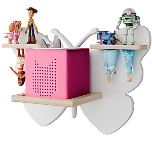 Eostbe Butterfly Tonie Shelf for Tonie and Tonie Box - White Magnetic Tonie Wooden Floating Shelf for Tonie Storage, Cute Tonie Wall Shelf for 8-12 Tonie Figures,Tonie Box Shelf Wall Mounted for Kids