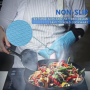 WESINOORY Extra Long Oven Mitts, High Heat Resistance up to 500 Degrees，with Inner Quilted Liner and Silicone Surface, Good for Kitchen Cooking and Baking(Black)