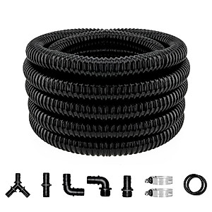 LONGRUN Pond Tubing 1 Inch Diameter, 20.7 Feet Long Corrugated Flexible Hose Pipe with Clamps Pipe Fittings, Pool PVC Tube for Garden Ponds Waterfalls Camping Caravans Filters Drainage Marine