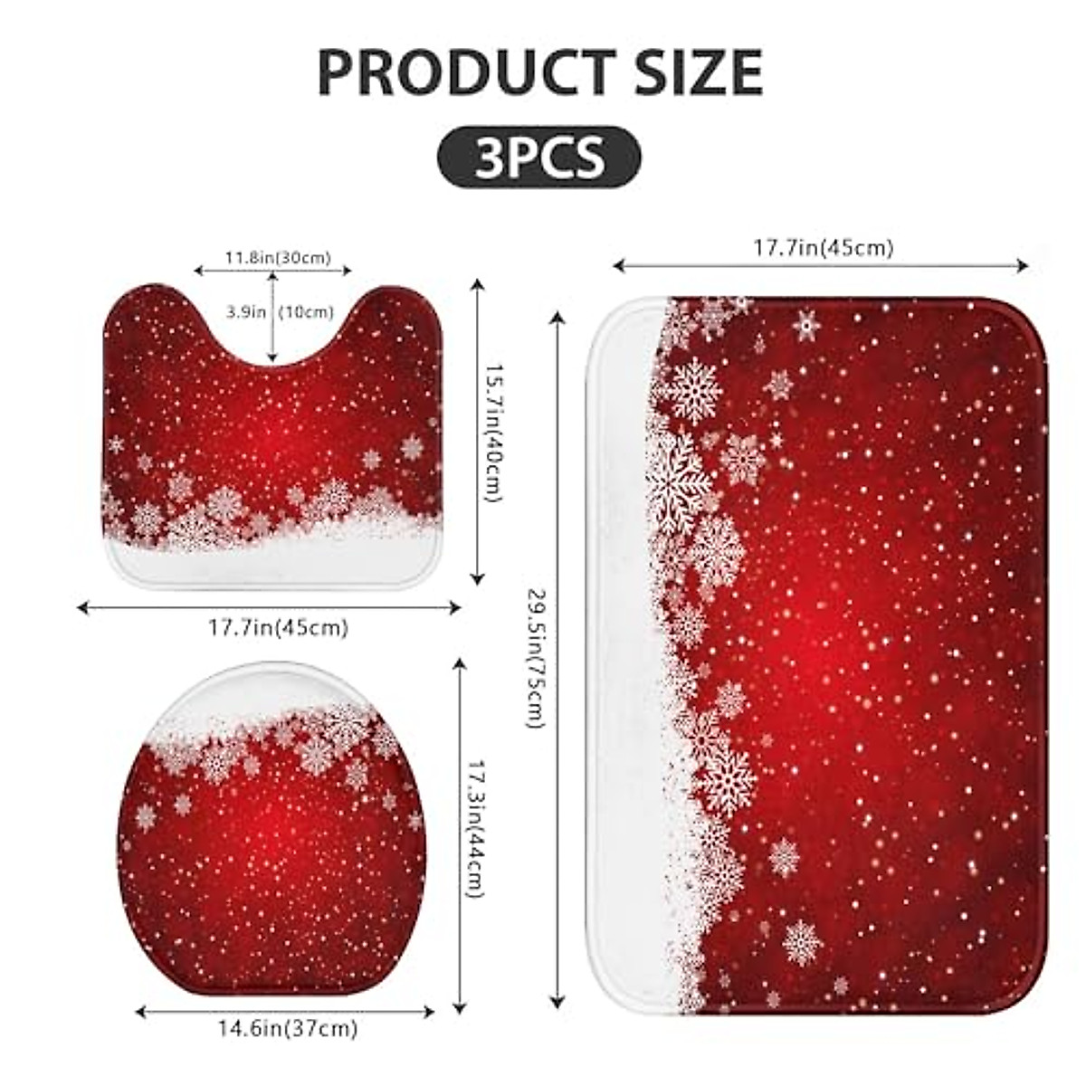 ArtSocket Christmas Bathroom Rugs and Mats Set 3 Piece, Christmas Red Classic Rugs Non Slip, Snowflake Absorbent Microfiber Memory Foam Bath Mat Machine Washable Bathroom Floor Mats