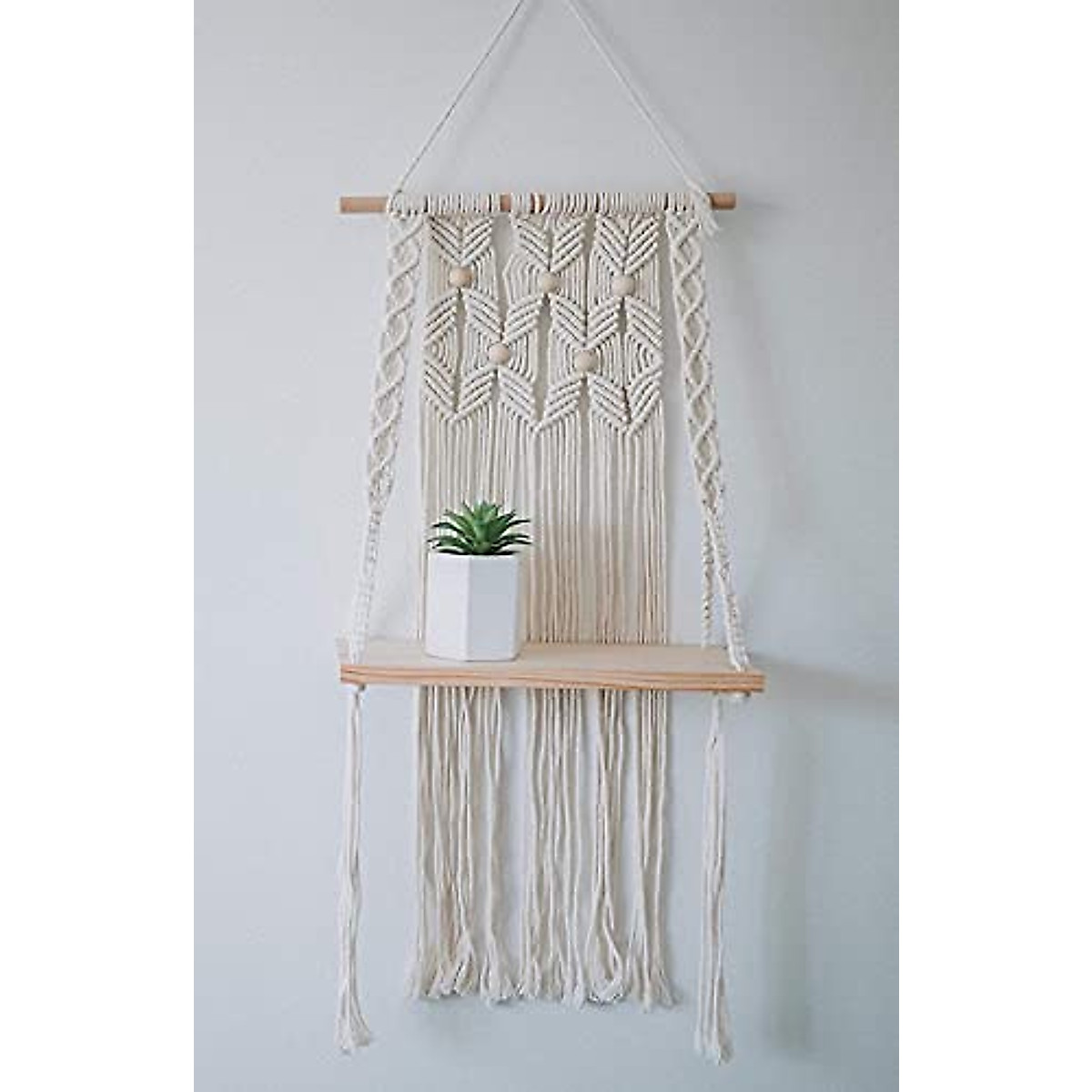 Macrame Shelf - Cute Macrame Hanging Shelf - 1 Tier Macrame Shelf Hanging Ideal for Bohemian Wall Decor to Display Plants, Artwork Pictures Books and Home Decor Items