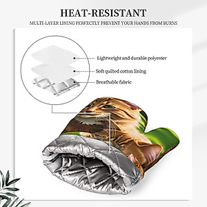 Four Cats Silicone Oven Mitts Pot Holder Sets 2pcs Cute Design Washable Non Slip Kitchen Heat Resistant Mat Women's Cooking Gloves for Baking and BBQ Wear