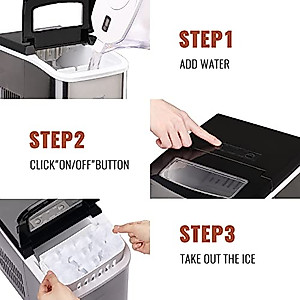 Ice Makers Countertop Portable Ice Machine Stainless Steel, 26.5lbs in 24 Hours, 9 Ice Cubes Ready in 8 Mins, Ice Scoop and Basket, L&S Bullet Sizes for Home Party Office Bar Camping