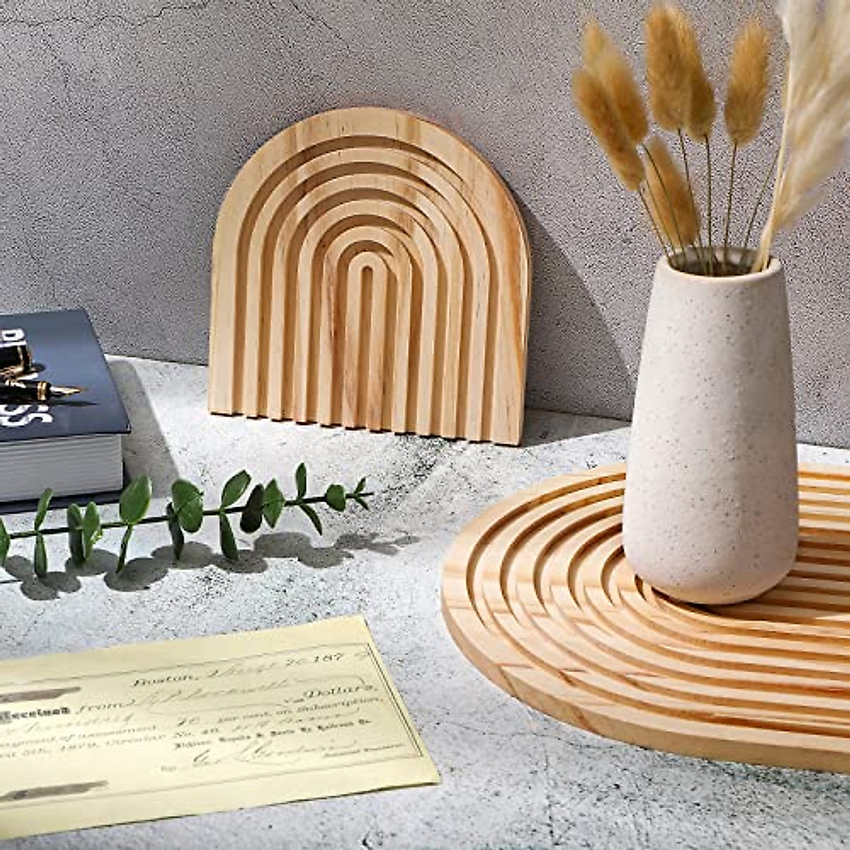 2 Pcs Decorative Wood Cutting Board Wooden Board Rainbow Shaped Wood Serving Board Boho Cutting Board Decor Serving Trays for Home Kitchen Decoration (11.81 x 9.84 Inch, 5.91 x 5.91 Inch, Pine)