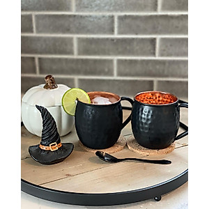 Moscow Mule Copper Mugs - Set Of 2 | 100% Pure Copper Food Safe 16oz Handcrafted Mule Cups With Coaster For Beer, Wine, Party, Cocktail | Black Antique Moscow Mule Mugs